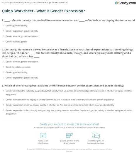 Quiz Worksheet What Is Gender Expression Study Com