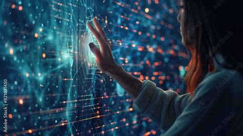 Big Data Concept Digital Neural Network Businesswoman Hand Touching Introduction Of Artificial