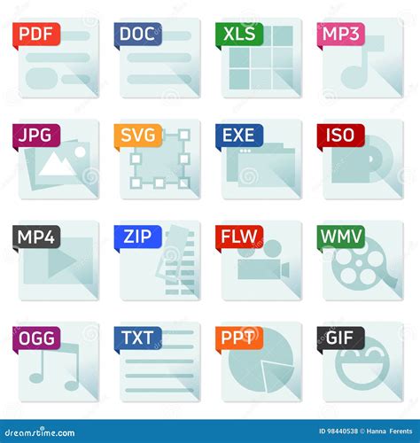 Simple Square File Types And Formats Labels Icon Set Stock Vector Illustration Of File