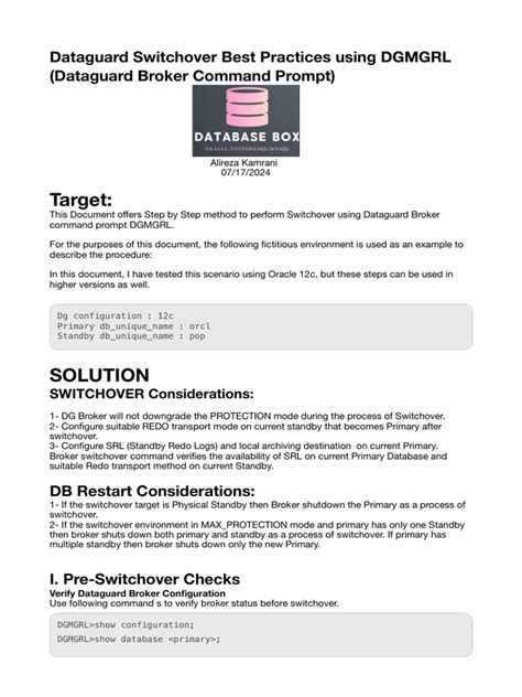 Dataguard Switchover Best Practices Using Dgmgrl Pdf Computer Data Oracle Corporation