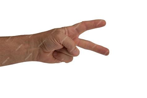 Premium Photo The Mans Left Hand Made A V Gesture White Background