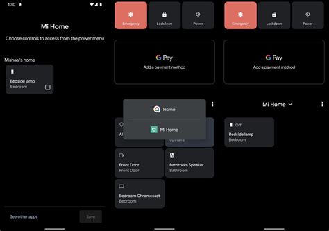 xiaomi mi home shows smart home devices in the android 11 power menu
