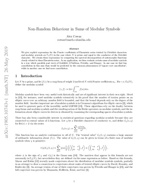 Pdf Non Random Behavior In Sums Of Modular Symbols