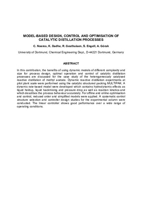 Pdf Model Based Design Control And Optimisation Of Catalytic