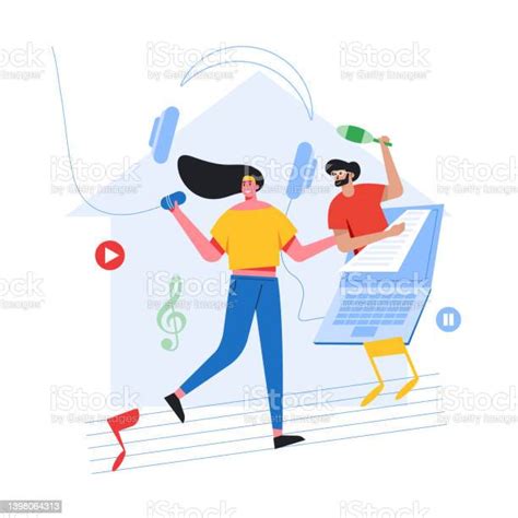 음악가 웹 템플릿 휴대 전화 방문 페이지 템플릿 Ui 웹 모바일 앱 포스터 배너 플랫 벡터 일러스트 레이 션을위한 만화 스타일