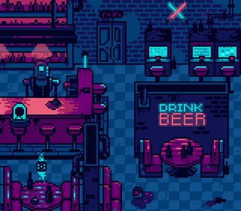 Cyberpunk Bar Pixel Art Behance