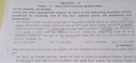 Section A Part I Multiple Choice Questions Total Marks 30 Marks