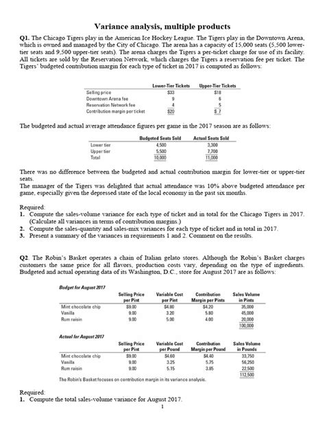 Variance Analysis Problems Pdf Financial Economics Economies