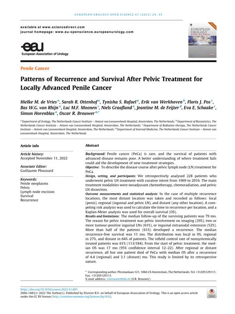 Pdf Patterns Of Recurrence And Survival After Pelvic Treatment For Locally Advanced Penile Cancer