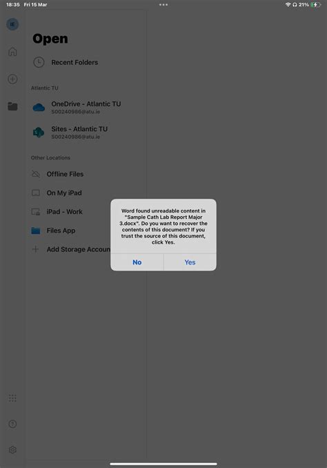 my file document suddenly said that i can t open the document that i