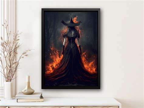 Fire Witch Art Print Gothic Halloween Canvas Poster Etsy
