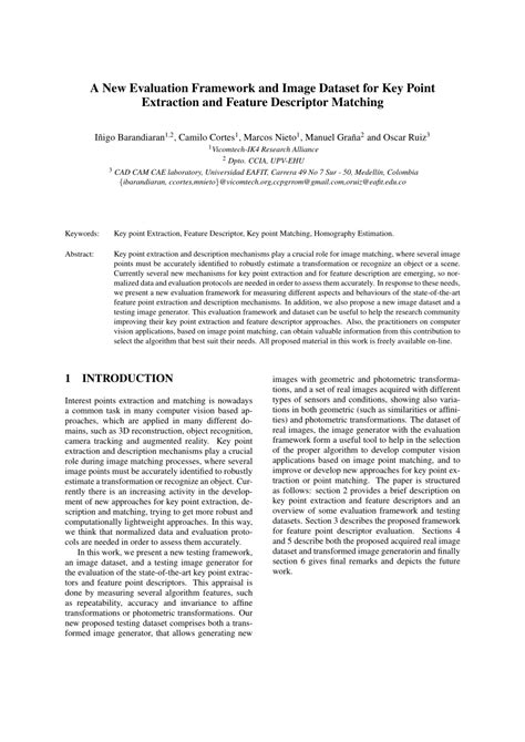 Pdf A New Evaluation Framework And Image Dataset For Key Point