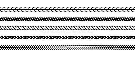 Repeating Ropes Set Seamless Hemp Cord Lines Collection Black Chain Braid Plait Stripes