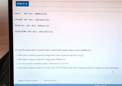Mnsqleo Empid Not Null Number 10 Empname Not Null Varchar250