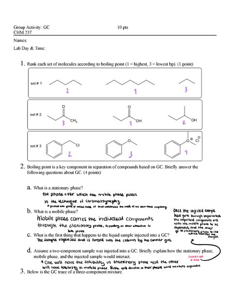 Gas Chromatography Chem Lab And Or Recitation Group Activity Gc 10
