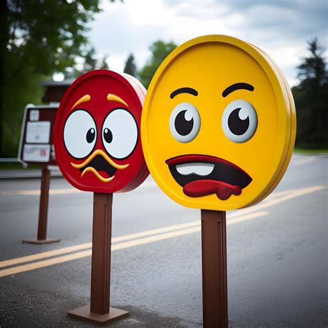 Premium Photo Signboards Displaying Expressive Emojis