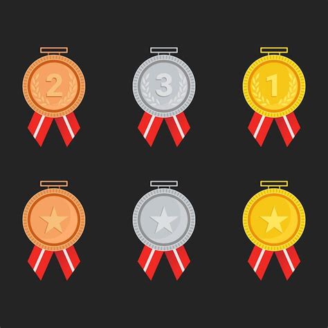 챔피언 골드 실버 및 브론즈 메달 격리 템플릿 프리미엄 벡터