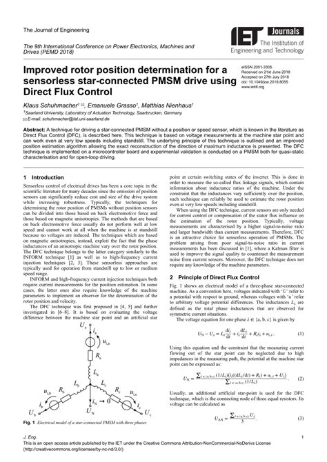 Pdf Improved Rotor Position Determination For A Sensorless Star Connected Pmsm Drive Using