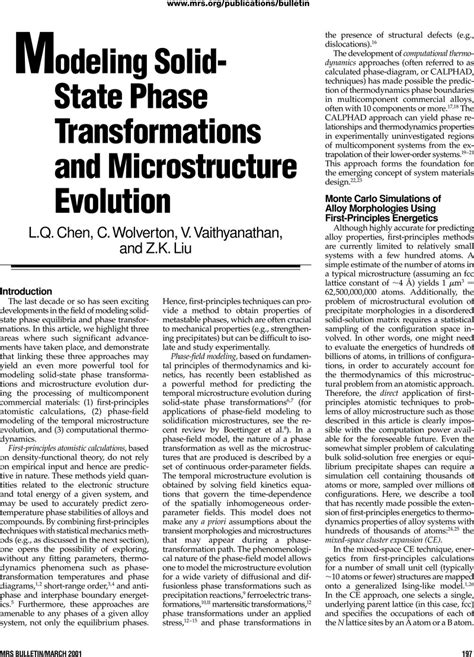 Modeling Solid State Phase Transformations And Microstructure Evolution Mrs Bulletin
