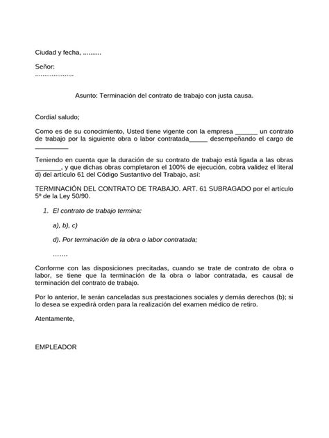 Terminación De Contrato Por El Empleador Con Justa Causa Pdf