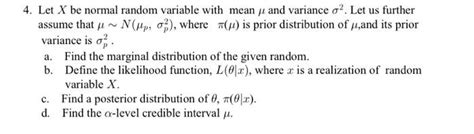 solved 4 let x be normal random variable with mean μ and