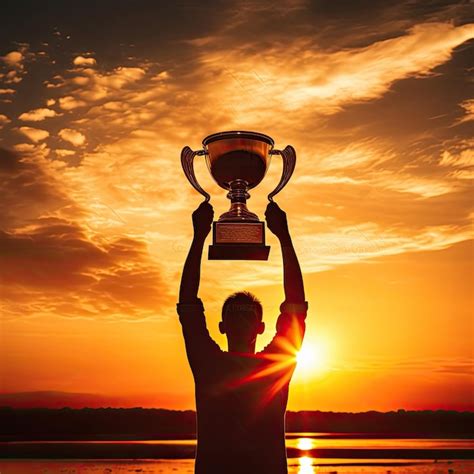 Premium Photo Silhouette Of A Man Holding Trophy