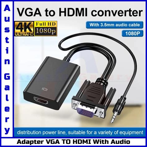 Jual Adapter VGA Male Input TO HDMI Female Output With Audio Input Full HD1080P Untuk PC