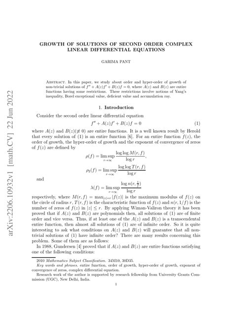 Pdf Growth Of Solutions Of Second Order Complex Linear Differential