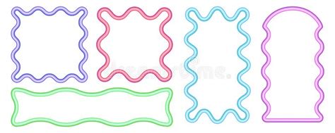 Wavy Rectangle Border Frame Squiggle Square Edge Box Neon Color Scallop Groovy Shape Retro