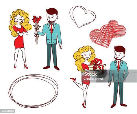 사랑하는 스위트하트 낙서 남성과 여성 다양한 감정을 표현하는 것입니다 귀여운에 대한 스톡 벡터 아트 및 기타 이미지 귀여운