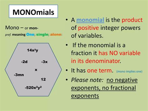 monomials definition examples and rules