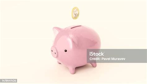 돼지 저금통과 돼지 저금통 슬롯에 있는 유로 동전 1개 투자 소득 부동산 은행 예산 재정 개념입니다 3d 렌더링 1에 대한 스톡 사진 및 기타 이미지 Istock