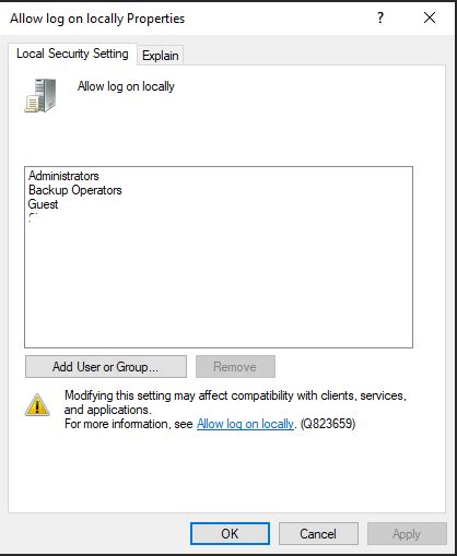 Allow Logon Locally To Admins Only Local Admin Group Manage With Intune Should It Work R