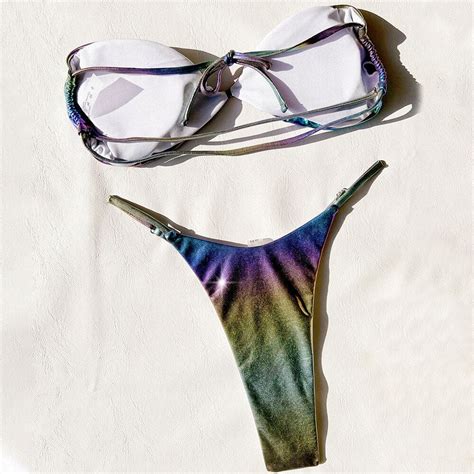 Ombre Metallic Bikini Set Cheeky Thong Sunnybikinis