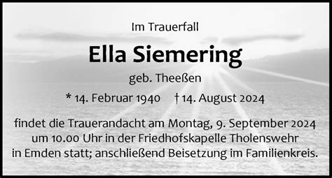 Traueranzeigen Von Ella Siemering Nordwest Trauer De