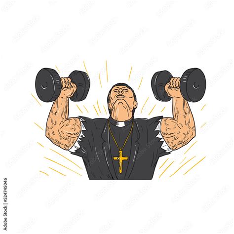 Ripped Priest Exercise Dumbbell Drawing Stock Illustration Adobe Stock