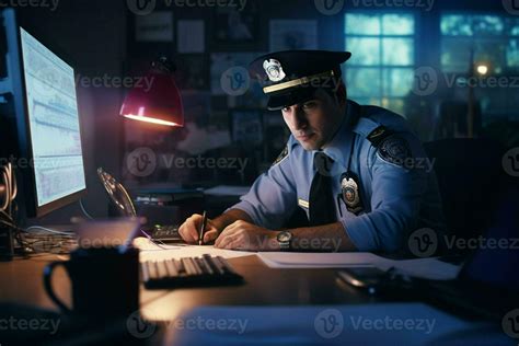 Portrait Of Male Police Officer Sitting At Workplace Ai Generated Pro