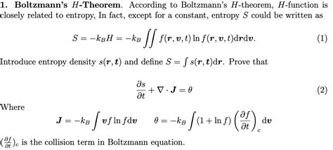 Solved 1 Boltzmanns H Theorem According To Boltzmanns
