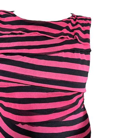 Pink And Black Striped Tank Top M L Y2k 2000s Depop