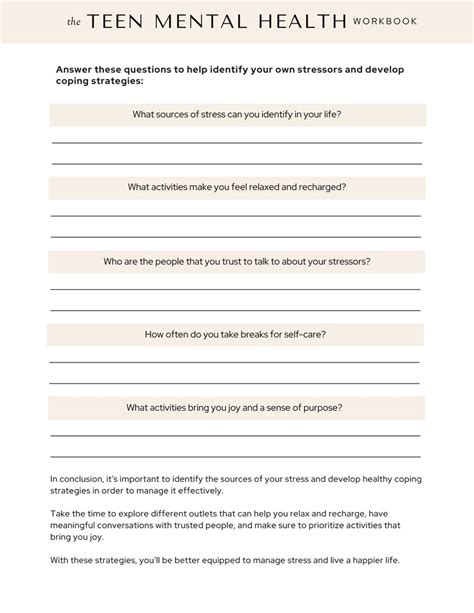 The Teen Mental Health Worksheet Etsy