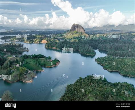 Aerial View Of El Penon De Guatape A Travel Destination In Guatapé