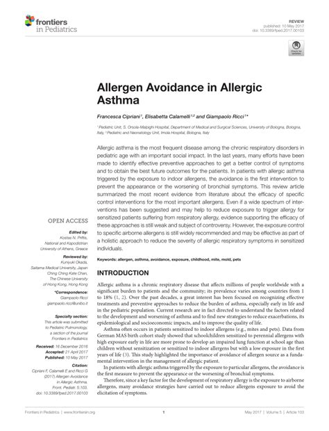Pdf Allergen Avoidance In Allergic Asthma