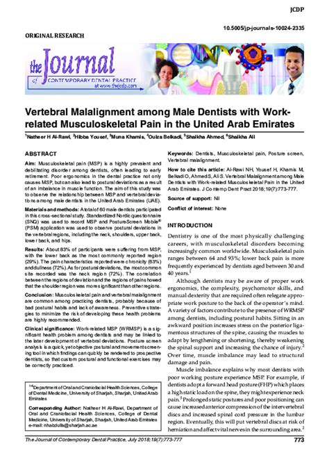 Pdf Vertebral Malalignment Among Male Dentists With Workrelated