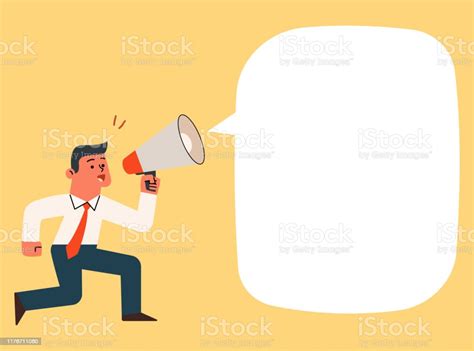 메가 폰 벡터 만화 일러스트와 함께 외치고 비명을 지르는 사업가 가공의 인물에 대한 스톡 벡터 아트 및 기타 이미지 가공의 인물 개념 과시함 Istock
