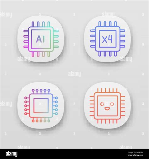 Processors App Icons Set Ui Ux User Interface Chip Integrated Circuit For Ai System Smiling