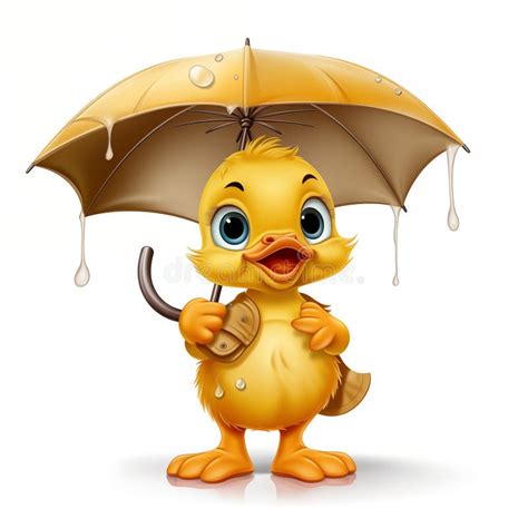 A Cheerful Cartoon Duckling Holding A Large Umbrella While Standing In
