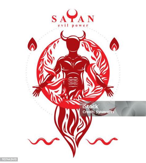 강한 발된 악한 남성 불덩어리로 둘러싸인 바디 실루엣의 벡터 그래픽 그림 악마 지옥의 생물 Baphomet입니다 개념에 대한 스톡 벡터 아트 및 기타 이미지 Istock