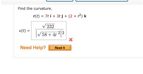 Solved Find The Curvature R T 7 I 3t J 2 2 K