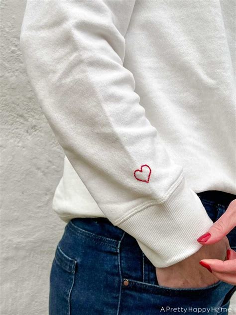 Diy Embroidered Heart Sweatshirt For Valentines Day A Pretty Happy Home