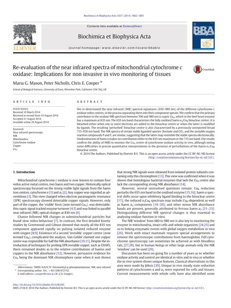 Pdf Re Evaluation Of The Near Infrared Spectra Of Mitochondrial
